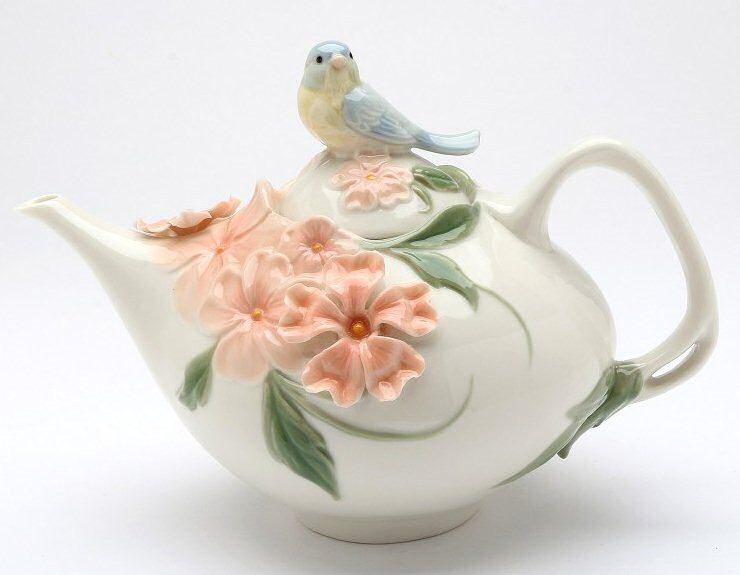 Bluebird and Apple Blossom Ceramic Teapot - Tableware - Cosmos