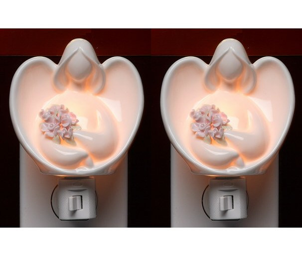 Angel and Flowers Porcelain Night Light, Set of 2 - Lighting ...