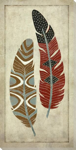 Stylized Feather Brown & Red Wrapped Canvas Giclee Print Wall Art ...