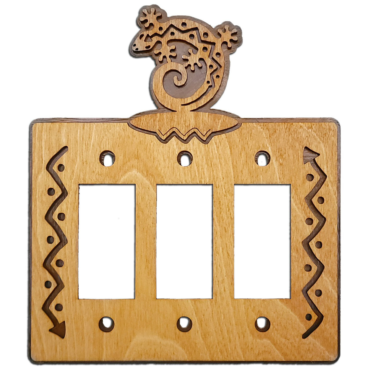 C Shaped Gecko Lizard Triple Rocker Gfci Arrows Metal And Wood Switch