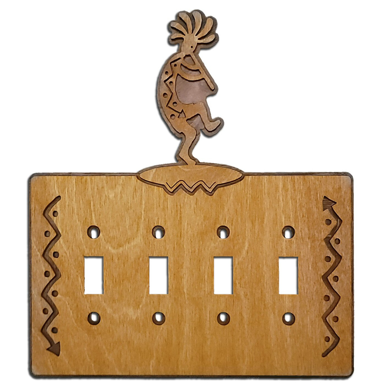 Kokopelli Flute Player Quad Toggle Arrows Metal And Wood Switch Plate