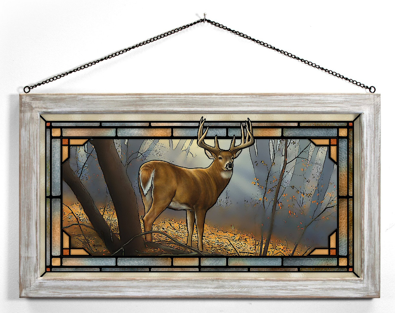 23" In His Prime Whitetail Deer Framed Glass Art - Wall Decor