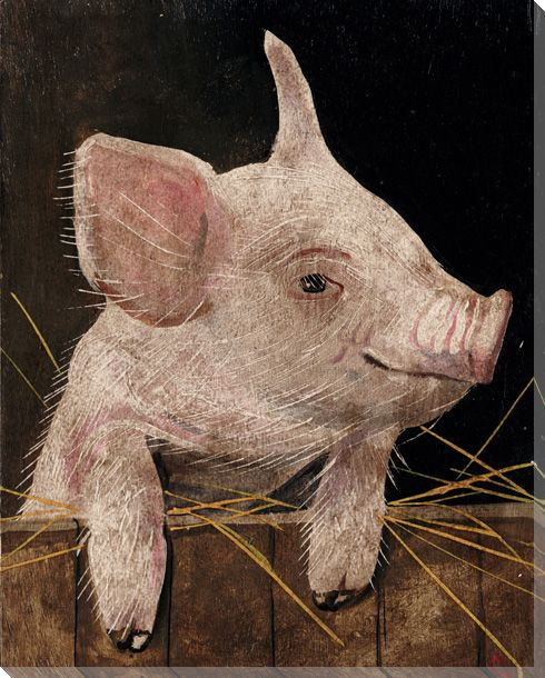 Pig Posing 1 Wrapped Canvas Giclee Print Wall Art | Barn Wall Decoration