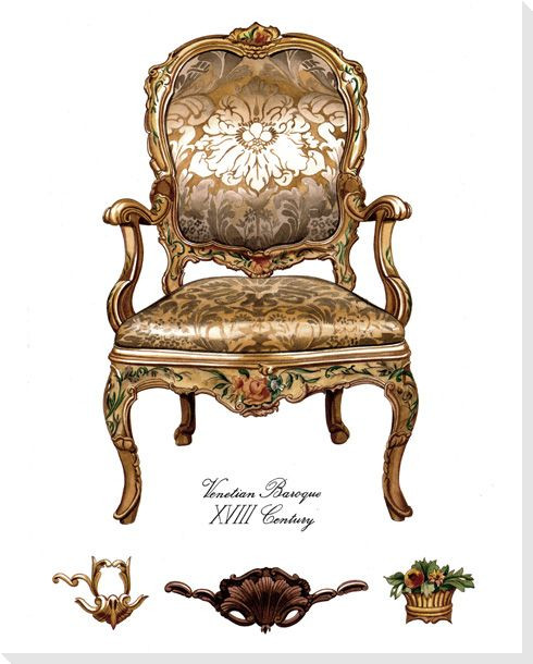 Gold Venetian Baroque Chair Wrapped Canvas Giclee Print Wall Art - Wall ...