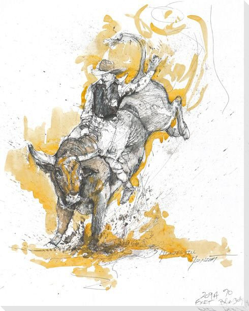 5 Minutes til Midnight Bull Rider Wrapped Canvas Giclee Print | Rustic ...