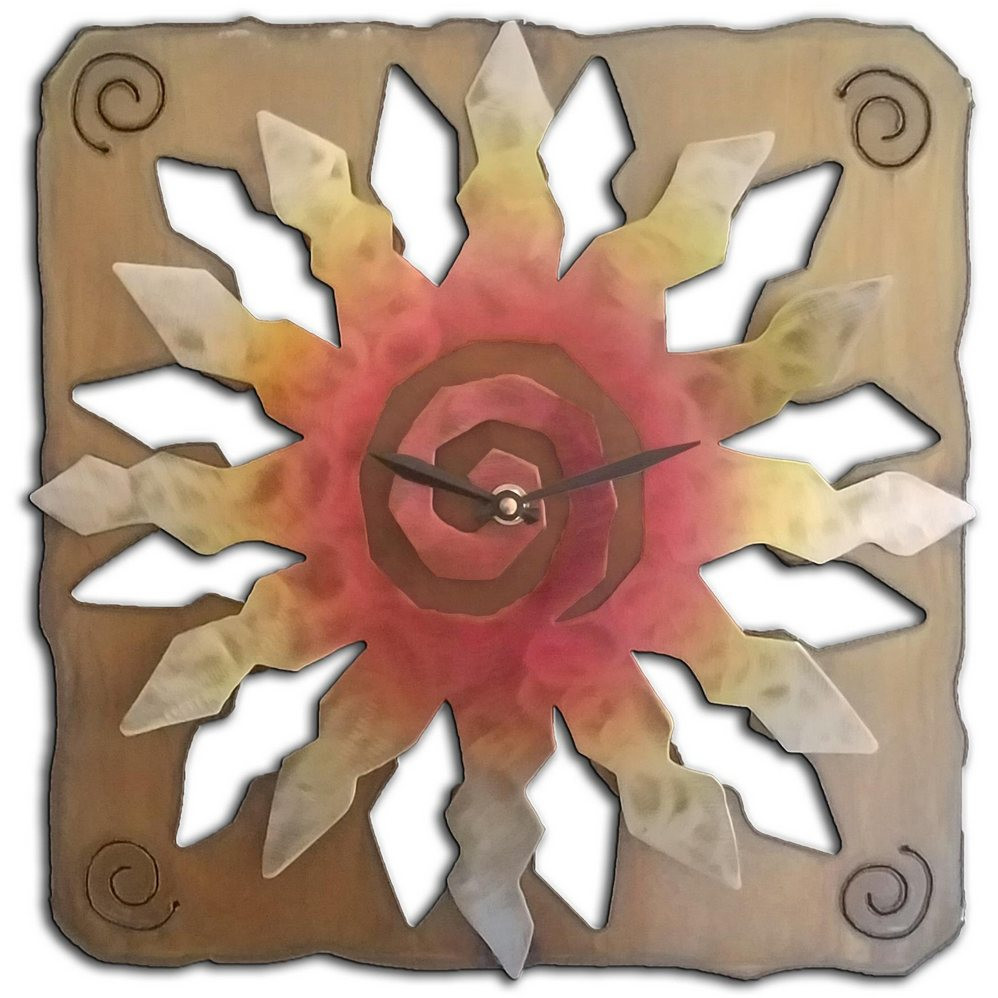 12 Point Cut Out Sunburst Sunset Swirl Metal Wall Clock | Rustic Radiance