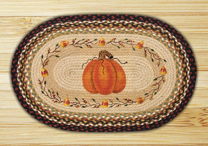 Pumpkin Candy Corn Jute Oval Rug | Halloween Harvest Decor
