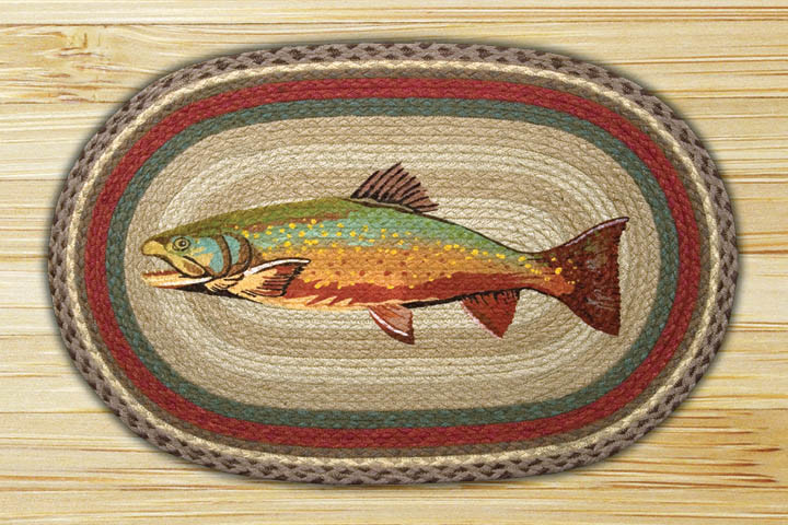 Trout Fish Jute Oval Rug | Lake Cabin Wilderness Accent