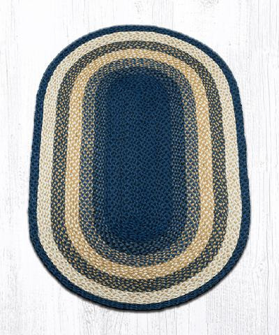 3' x 5' Light Blue Dark Blue Mustard Braided Jute Oval Rug - Floor Rug ...
