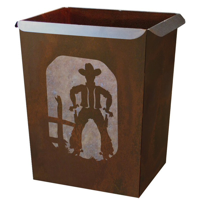 Cowgirl Metal Wastebasket Trash Can | Ranch Lodge Decor Accent