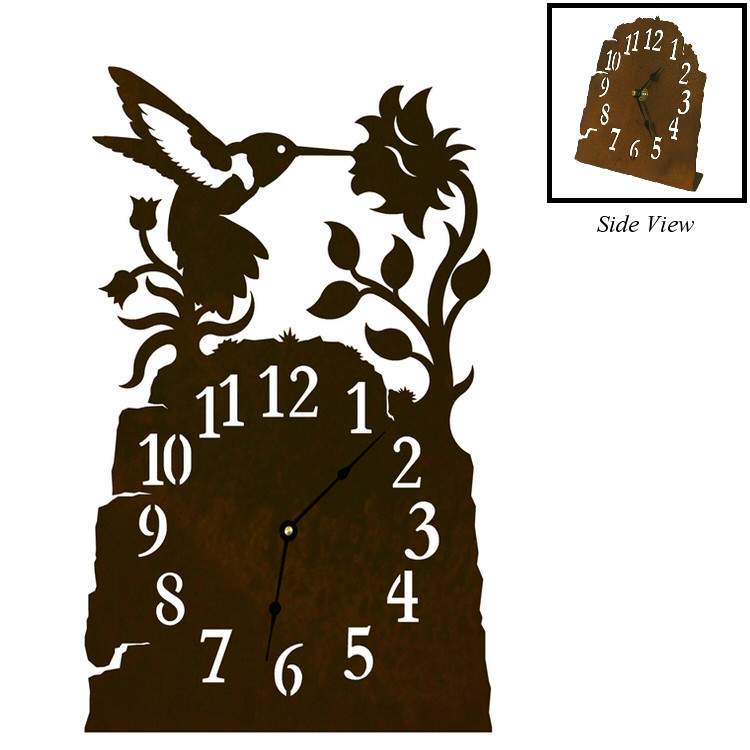 Hummingbird with Flower Metal Table Clock | Rustic Nature Accent
