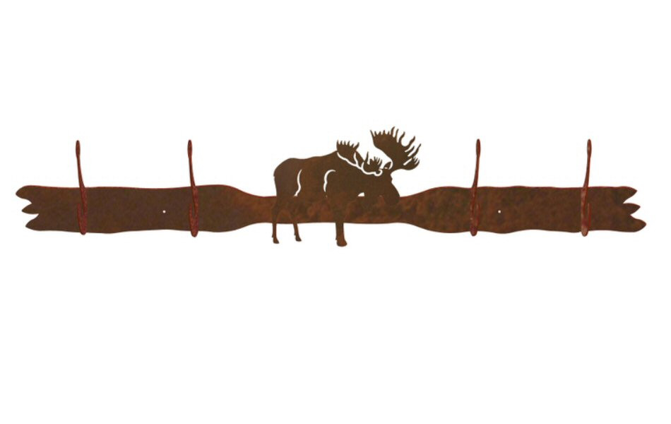 Alpine Moose 5 Hook Metal Coat Rack | Lodge Cabin Wall Decor