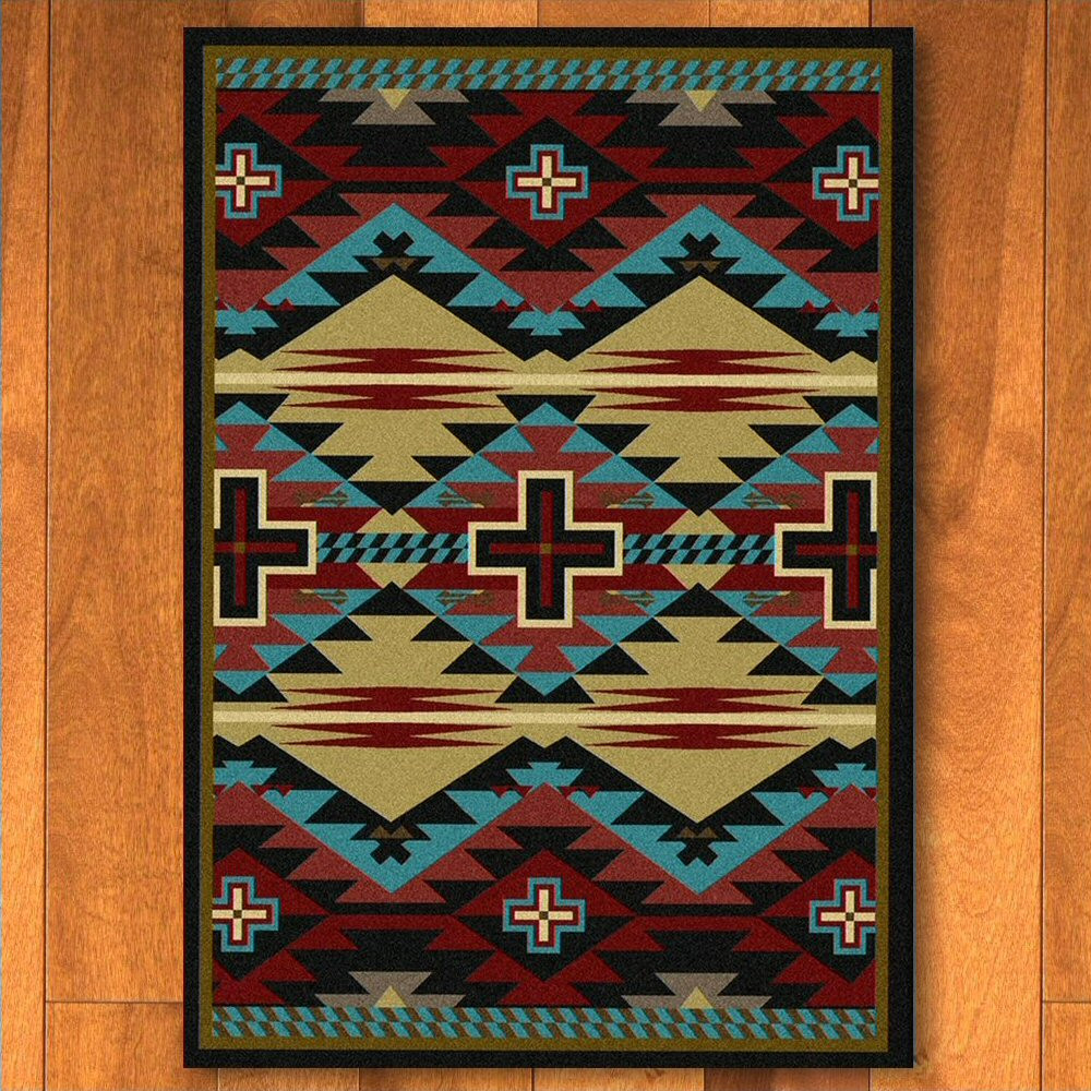 3' x 4' Rustic Cross Blue Southwest Rectangle Scatter Nylon Area Rug ...