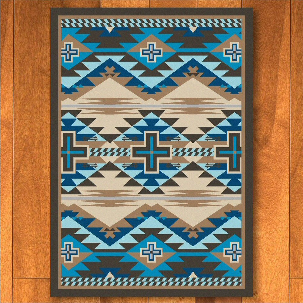 3' x 4' Rustic Cross Indigo Turquoise Southwest Rectangle Scatter Nylon ...