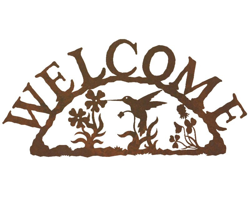 Hummingbird Metal Welcome Sign - Rustic Outdoor Wall Decor