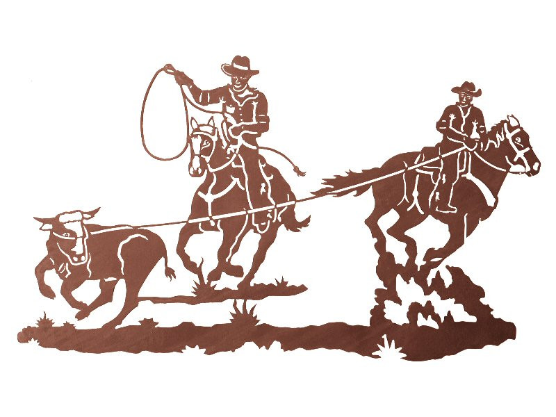 Team Cowboy Ropers 41 in Metal Wall Art | Western Ranch Scene