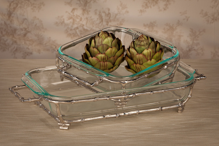 Nickel Bamboo Square Pyrex Holder, Set of 2 - Dessau Home - ST241