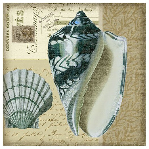 Indigo 3 Blue Seashells Vintage Style Wooden Sign - Antique Retro Wood Sign