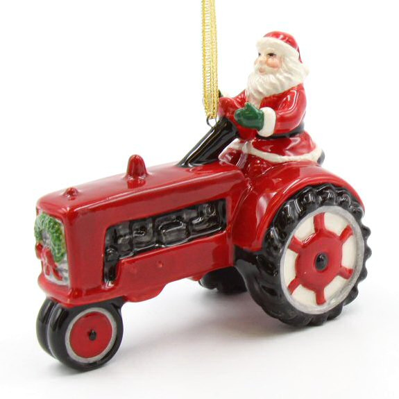 Santa Driving a Tractor Christmas Tree Ornaments, Set of 2 - Christmas ...