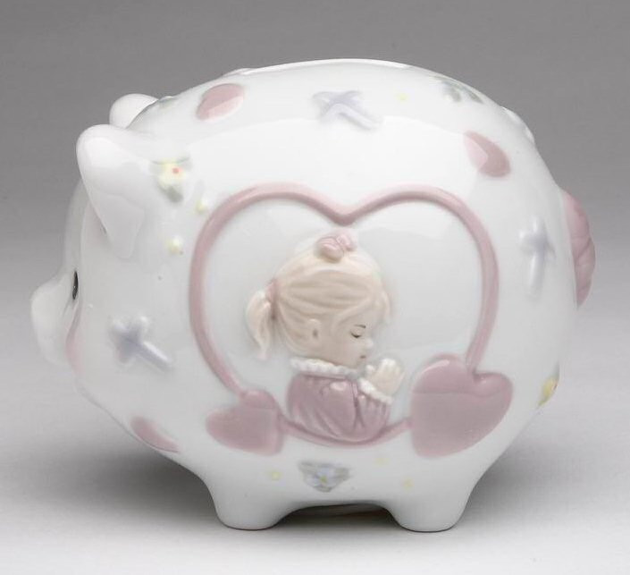 Piggy Bank with Girl Praying Porcelain Bank - Coin Bank - Cosmos