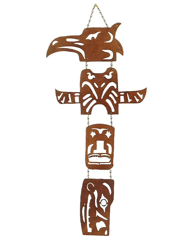 Hanging Totem Metal Wall Art | Rustic Tribal Home Decoration