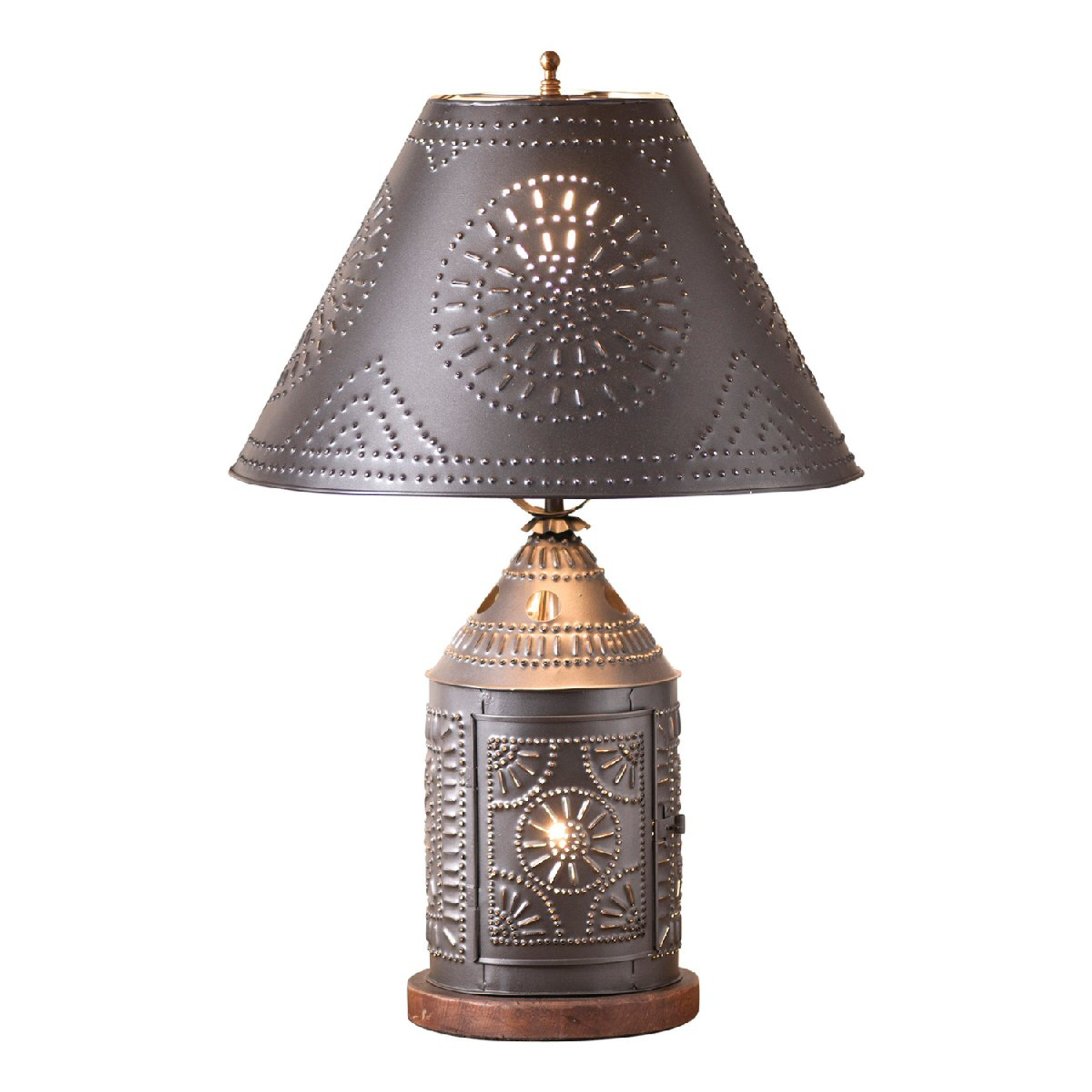 Kettle Black 14 Fireside Punched Chisel Pierced Tin Lamp Shade Lamp