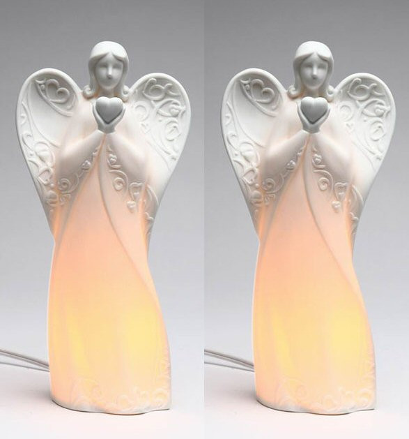 Angel with Heart Porcelain Night Light, Set of 2 - Lighting - Appletree ...