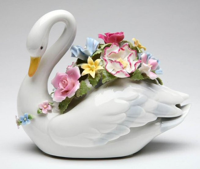 Swan Bird with Flowers Musical Music Box Sculpture - Cosmos