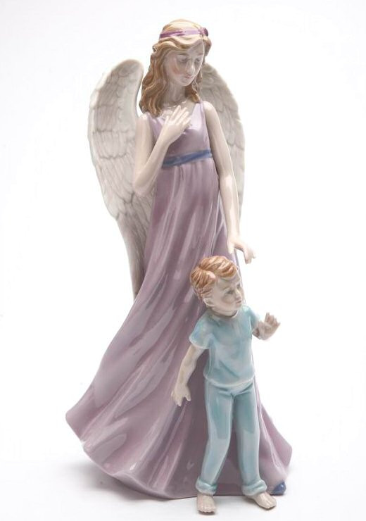 Angel with Boy Porcelain Sculpture - Cosmos