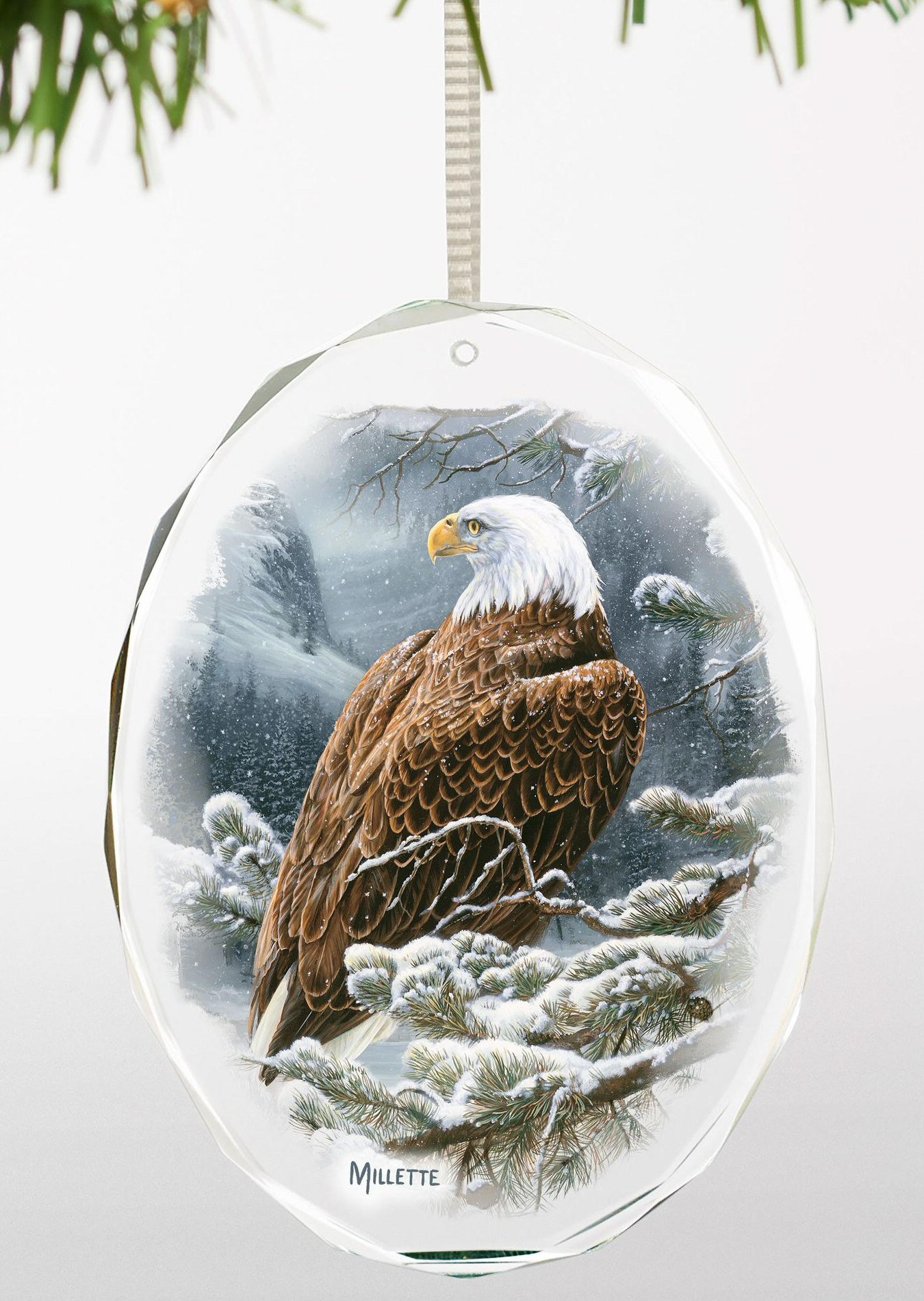Spirit of the Wild Bald Eagle Bird Oval Glass Christmas Tree Ornament ...