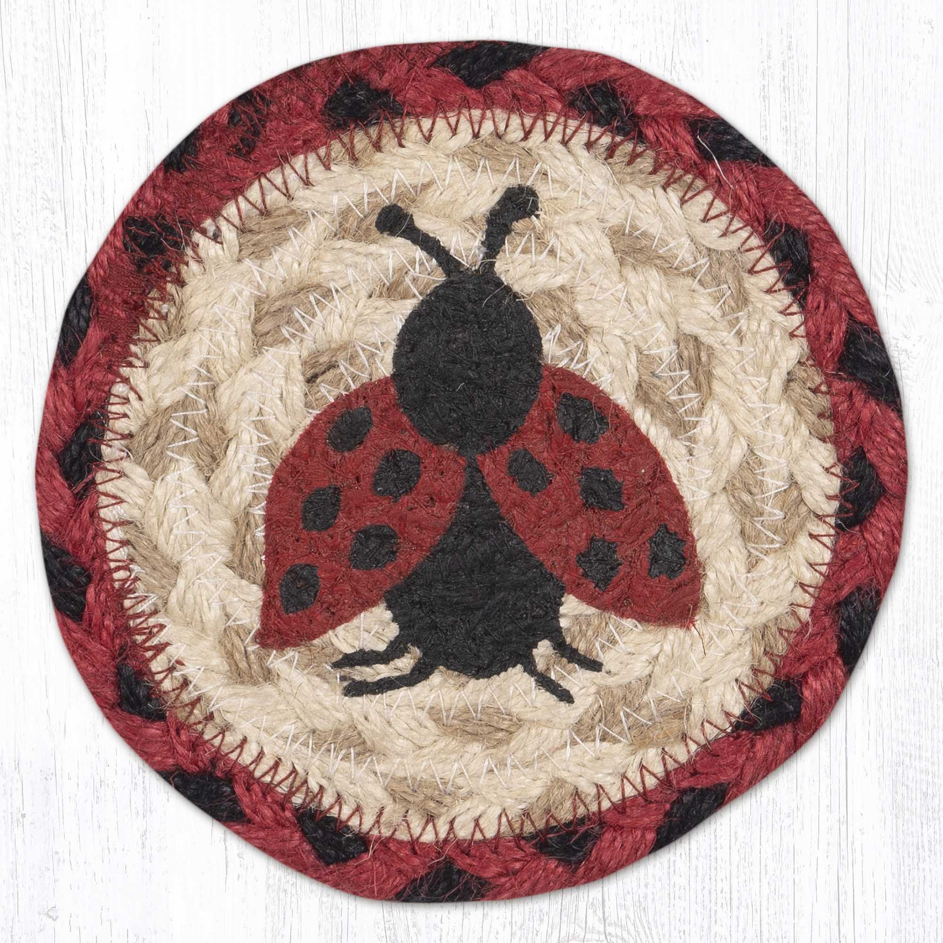 Primitive Star Burgundy Printed Jute Coaster by Susan Burd - Drink Coaster - Beverage Coaster
