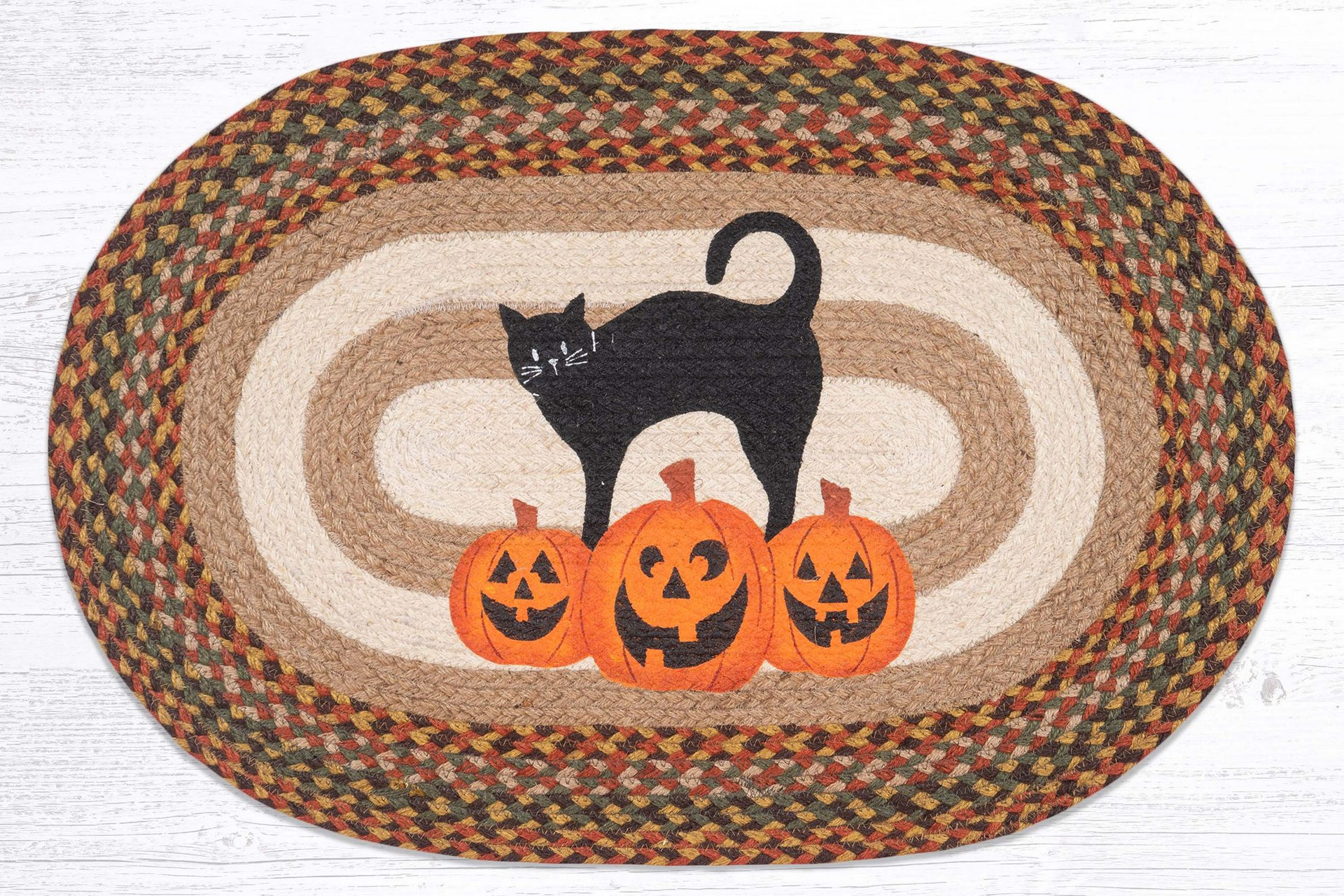 20" x 30" Pumpkin with Fall Leaves Braided Jute Oval Rug by Suzanne ...