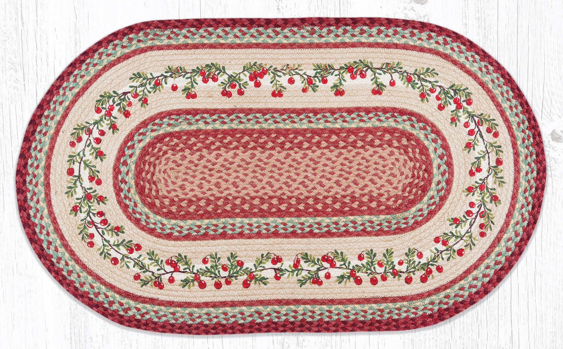 Cranberries Braided Jute Oval Area Rug | Rustic Holiday Accent