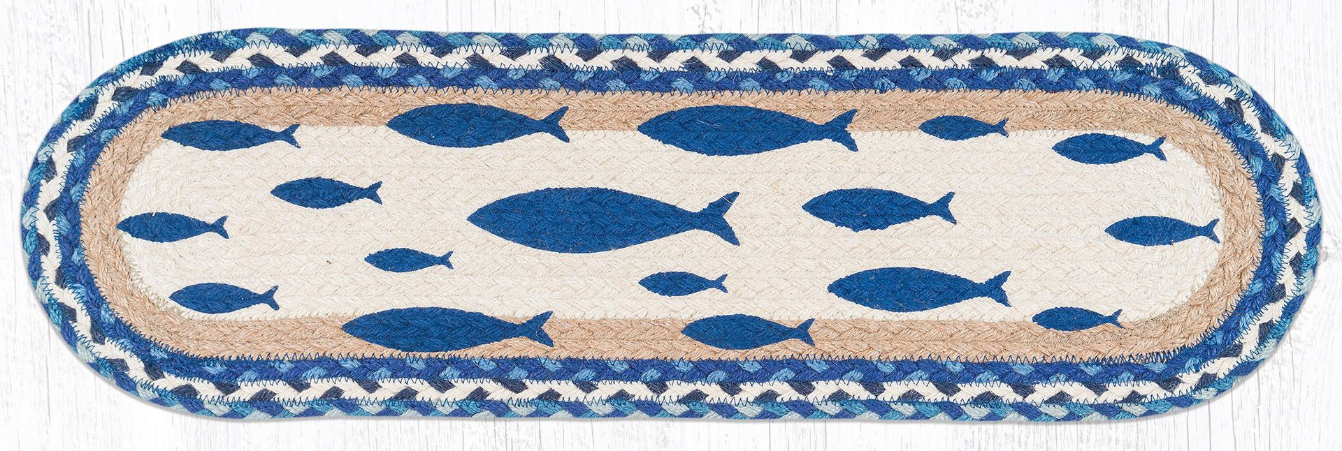 8.25" x 27" Fish Jute Oval Stair Tread Rug by Harry W. Smith - Floor Rugs