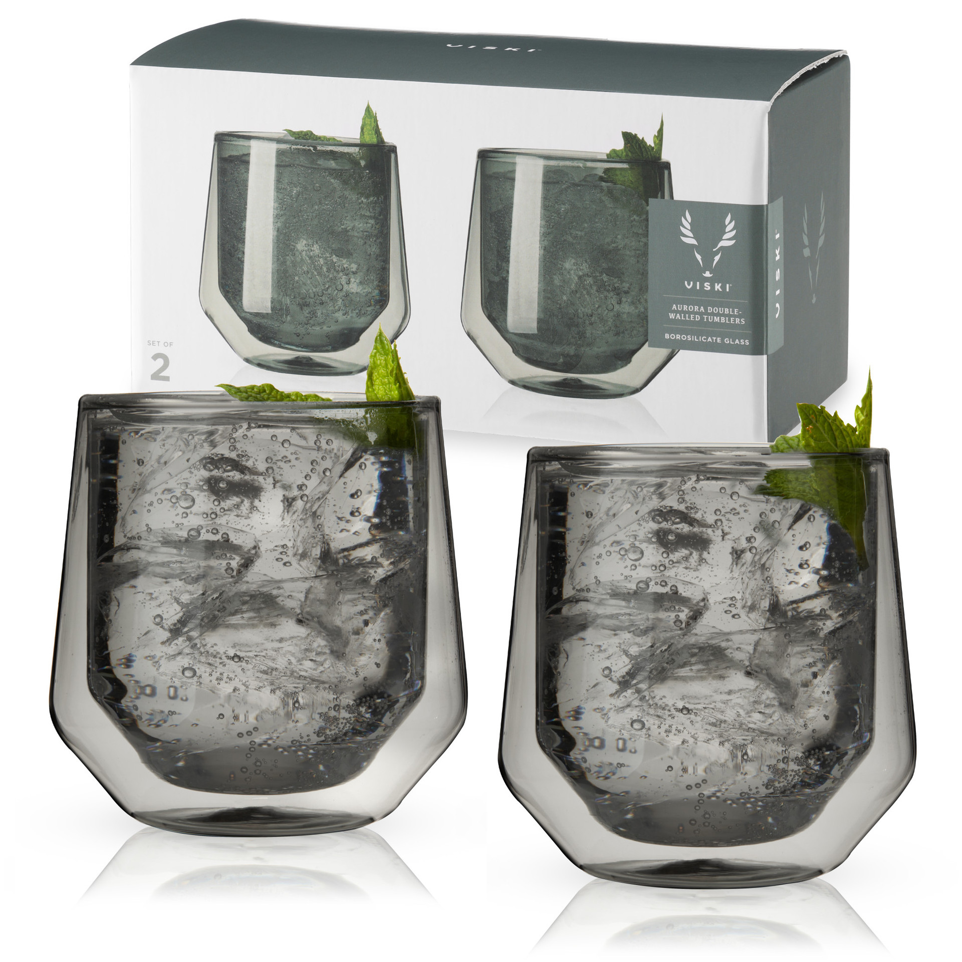 Double Walled Aurora Tumblers in Green by Viski, Set of 2 - Drinkware