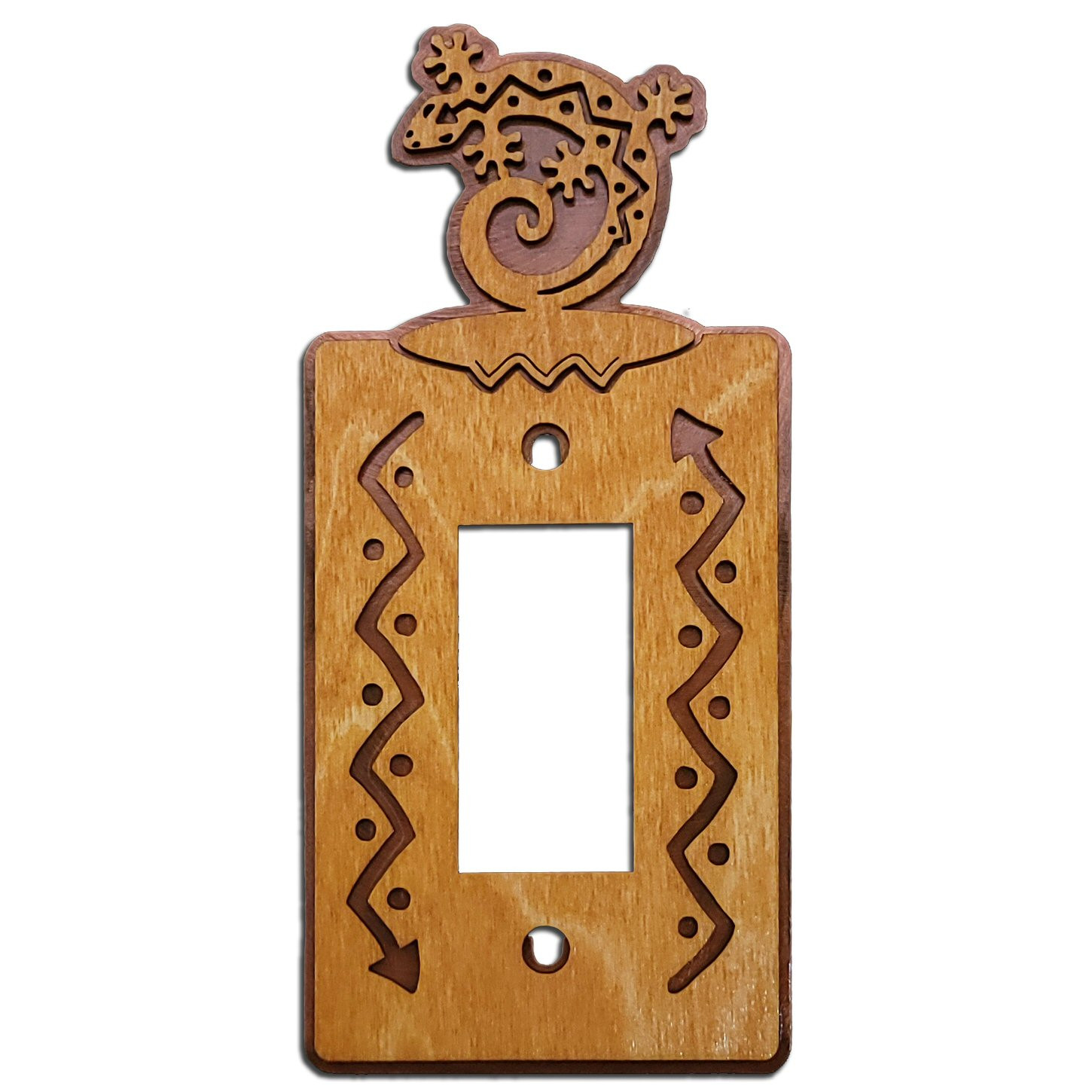 C Shaped Gecko Lizard Single Rocker Switch Plate | Rustic Metal & Wood