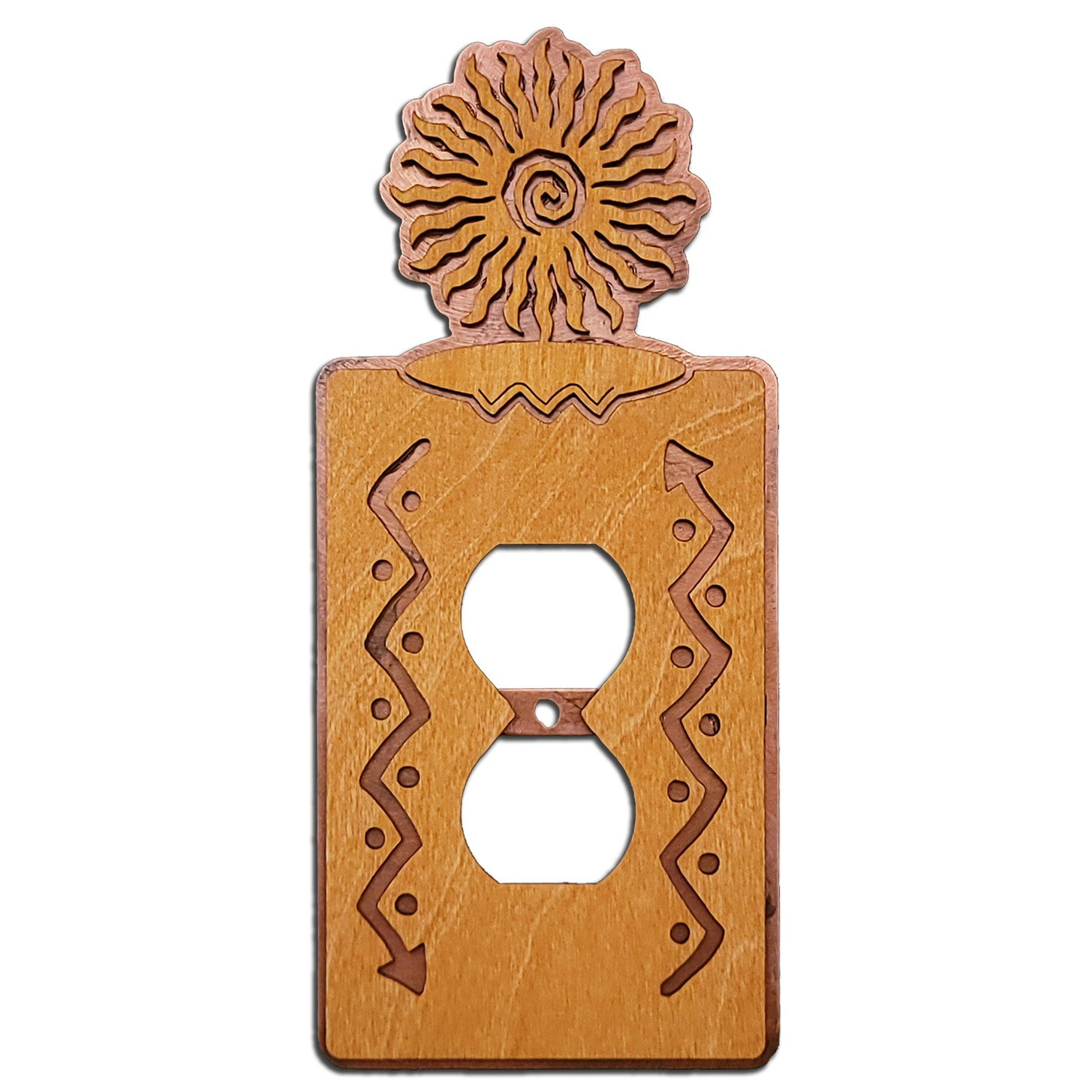 24 Point Sunburst Triple Outlet Cover | Rustic Metal & Wood Plate