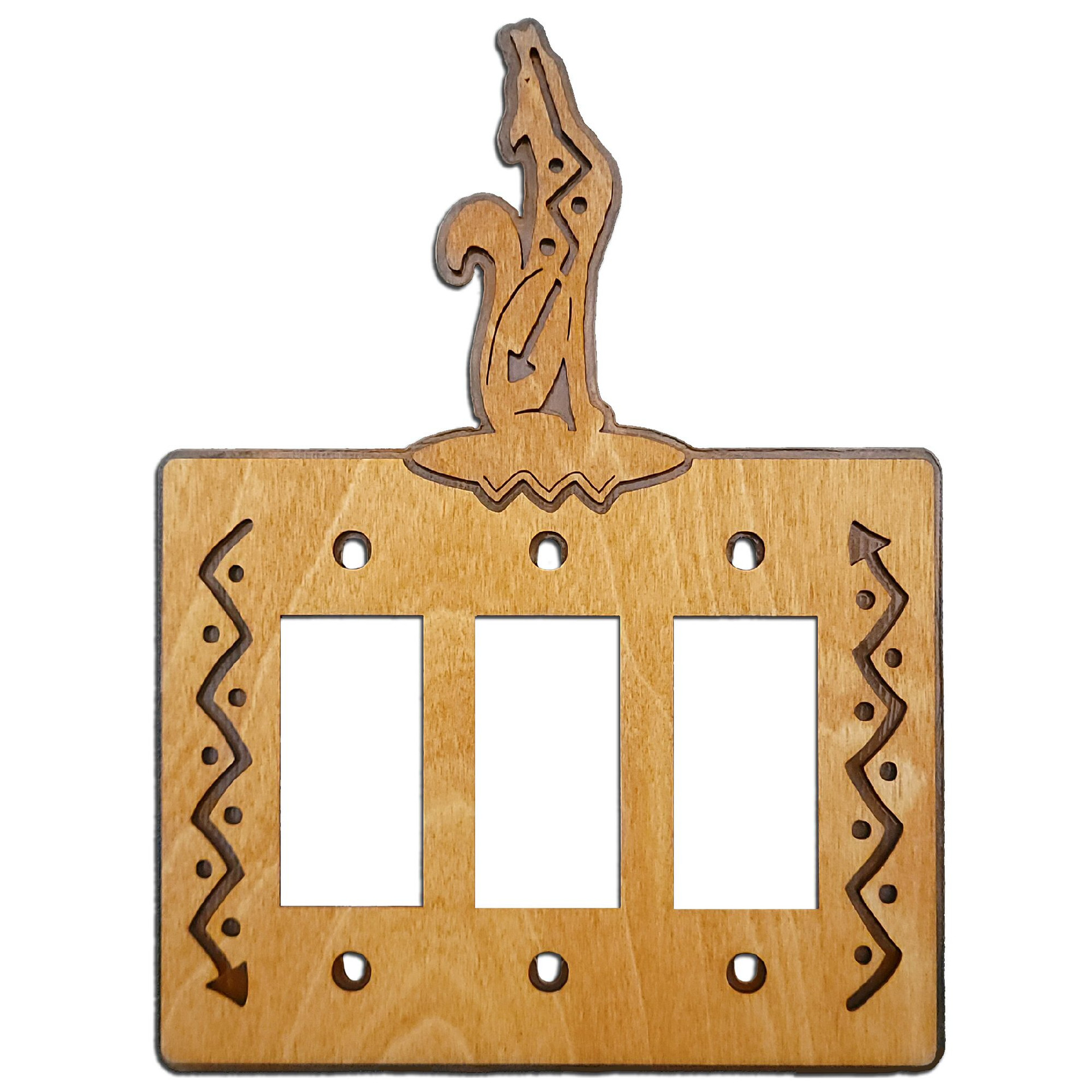 24 Point Sunburst Triple Rocker (GFCI) Arrows Metal & Wood Switch Plate ...