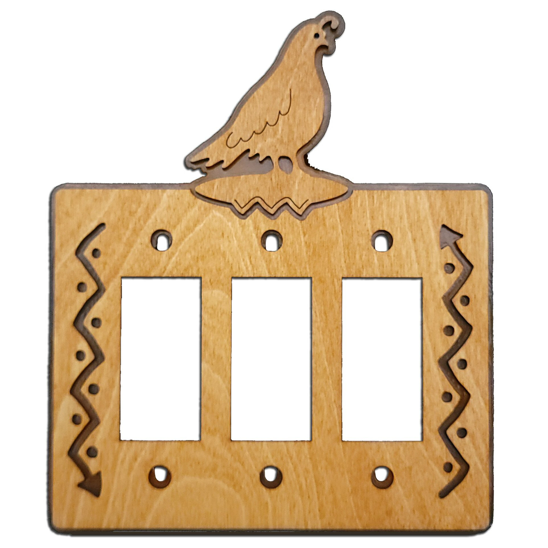 Quail Triple Rocker Switch Plate | Rustic Metal & Wood Cover