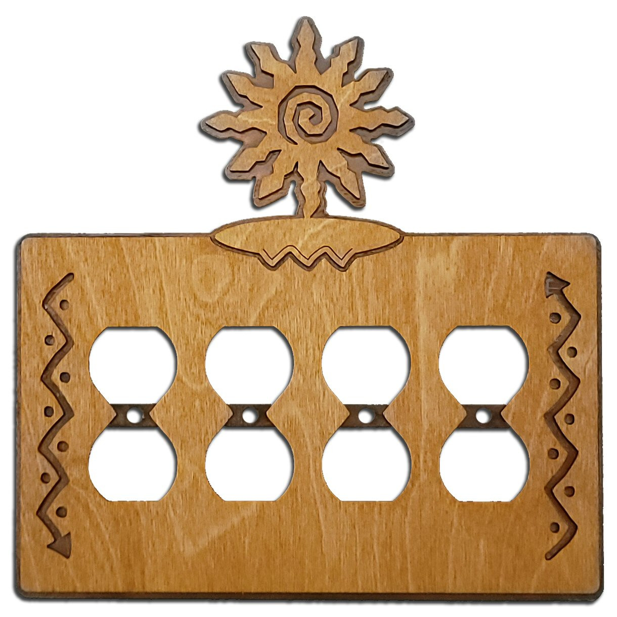 24 Point Sunburst Arrows Metal & Wood Triple Outlet Cover - Wall Plate ...