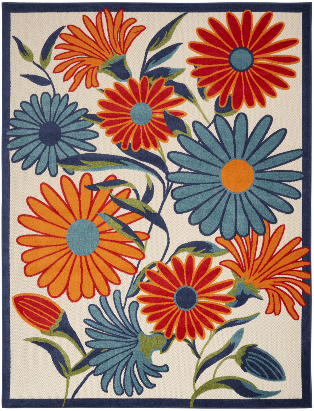 6' x 9' Blue Floral Stain Resistant Non Skid Area Rug