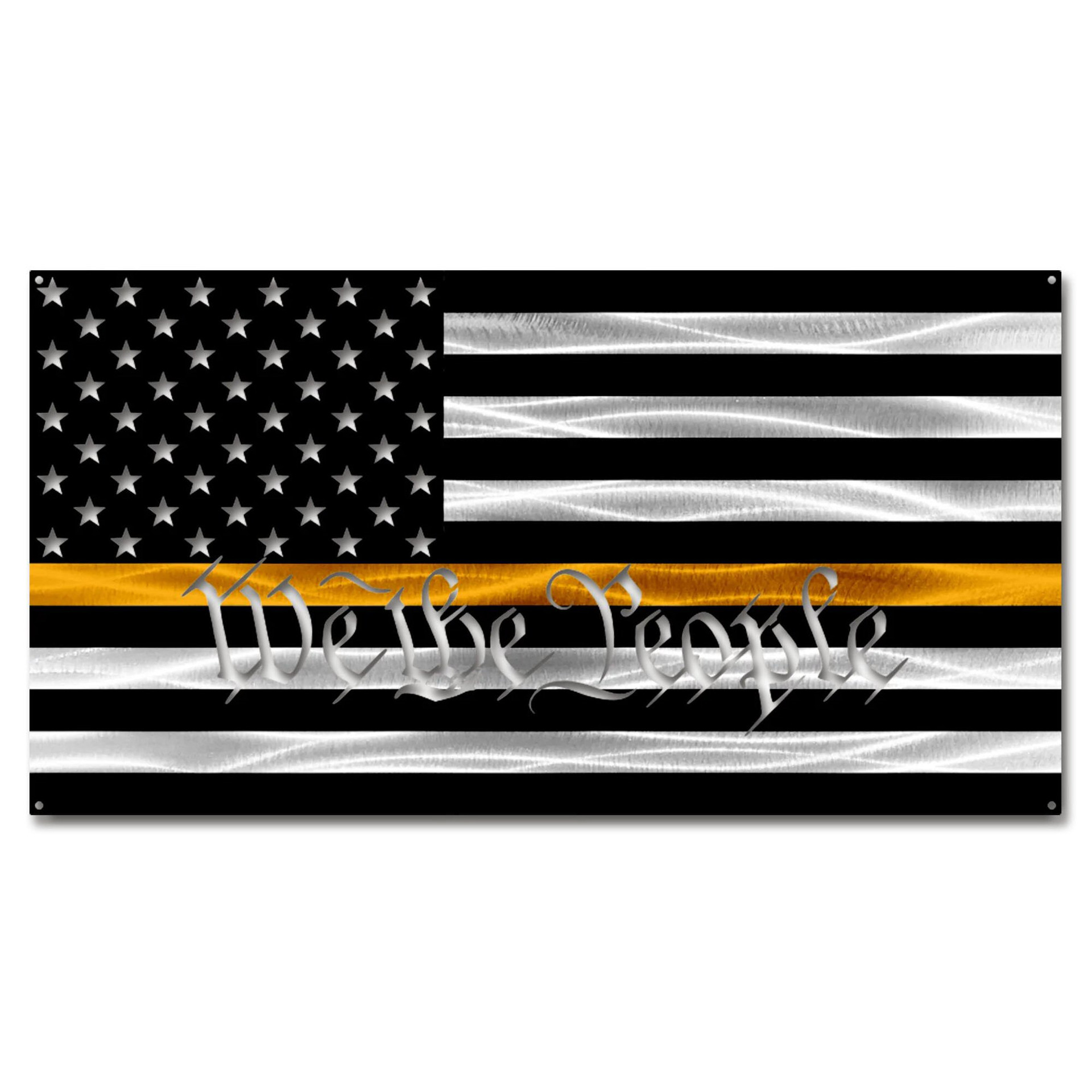 Thin Gold Line Dispatch Flag We the People | Metal Wall Art