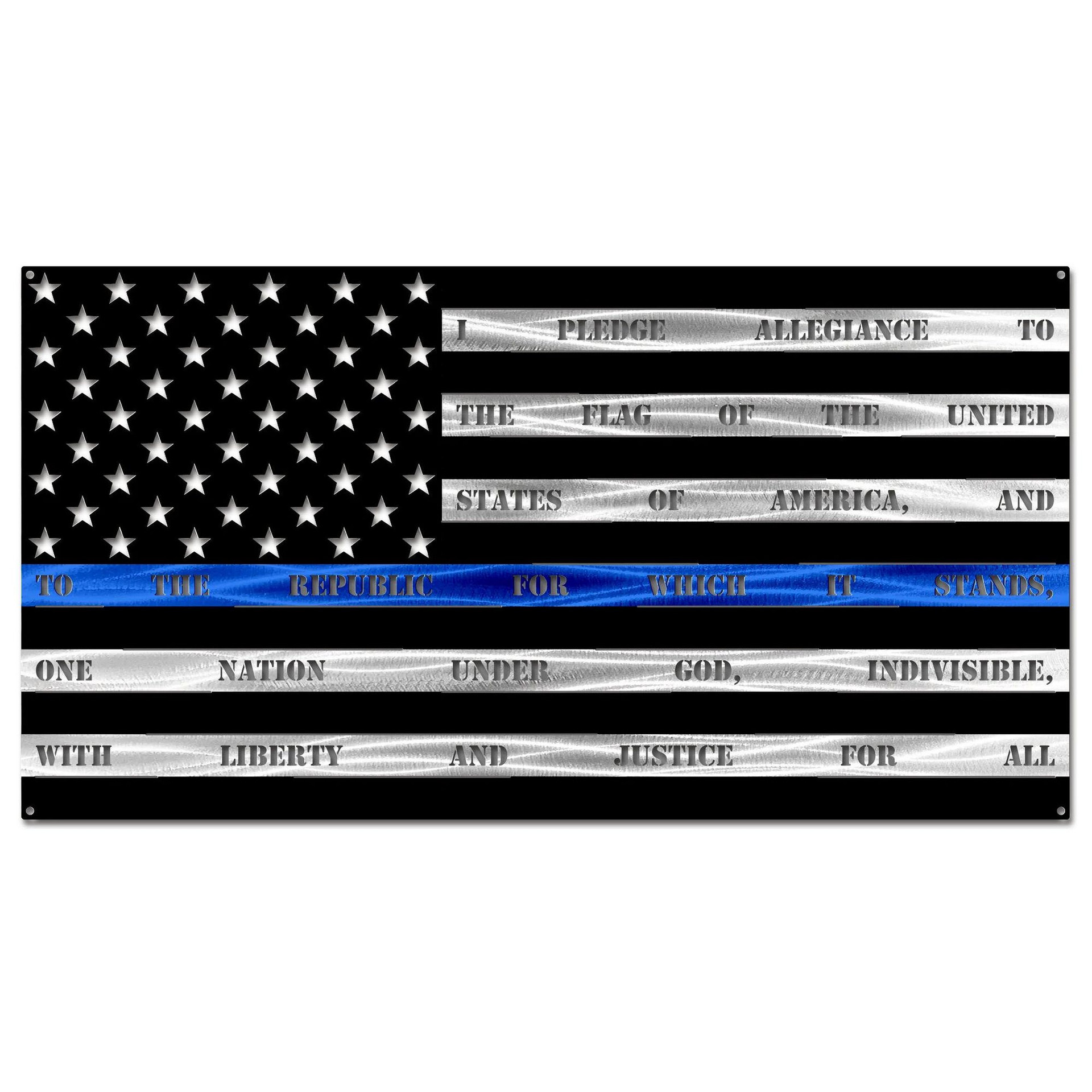 Thin Blue Line Police Flag Pledge of Allegiance | Metal Wall Art