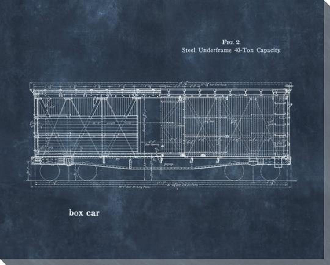 Train Blueprint Box Car Wrapped Canvas Giclee Art Print Wall Art ...