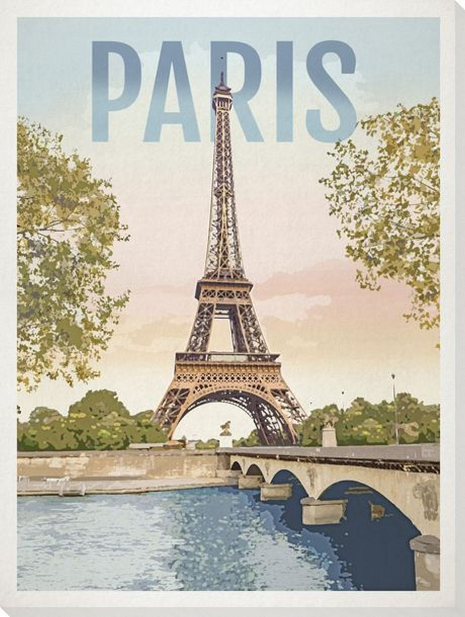 Paris Travel Wrapped Canvas Giclee Art Print Wall Art | Travel Wall Decor