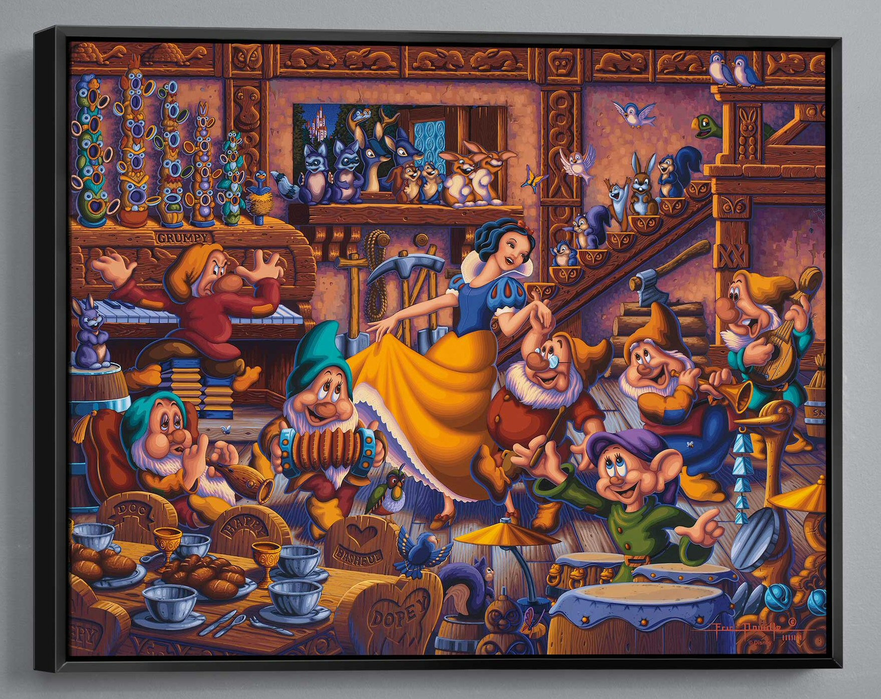 28" x 35" Disney Snow White Dancing with the Dwarfs Framed Canvas Wall ...