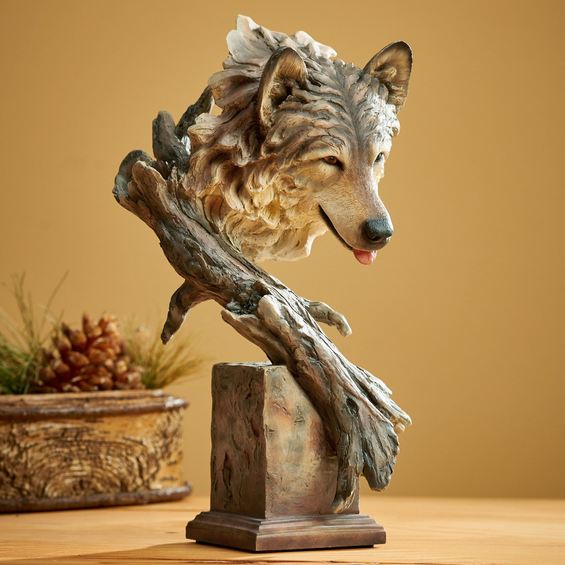 Survivor Wolf Bust Sculpture | Hand Painted Wildlife Statue