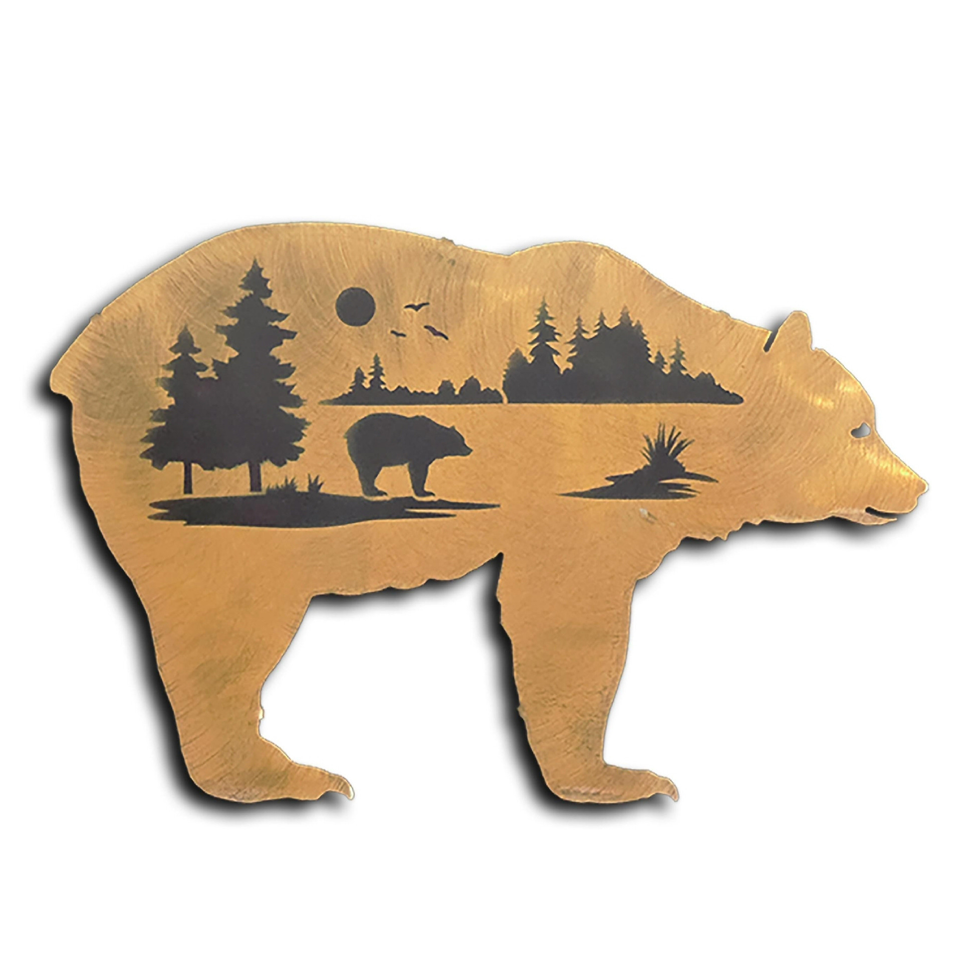 Bear Woodland Profile Rust Metal Wall Art with Forest Scene Silhouette ...