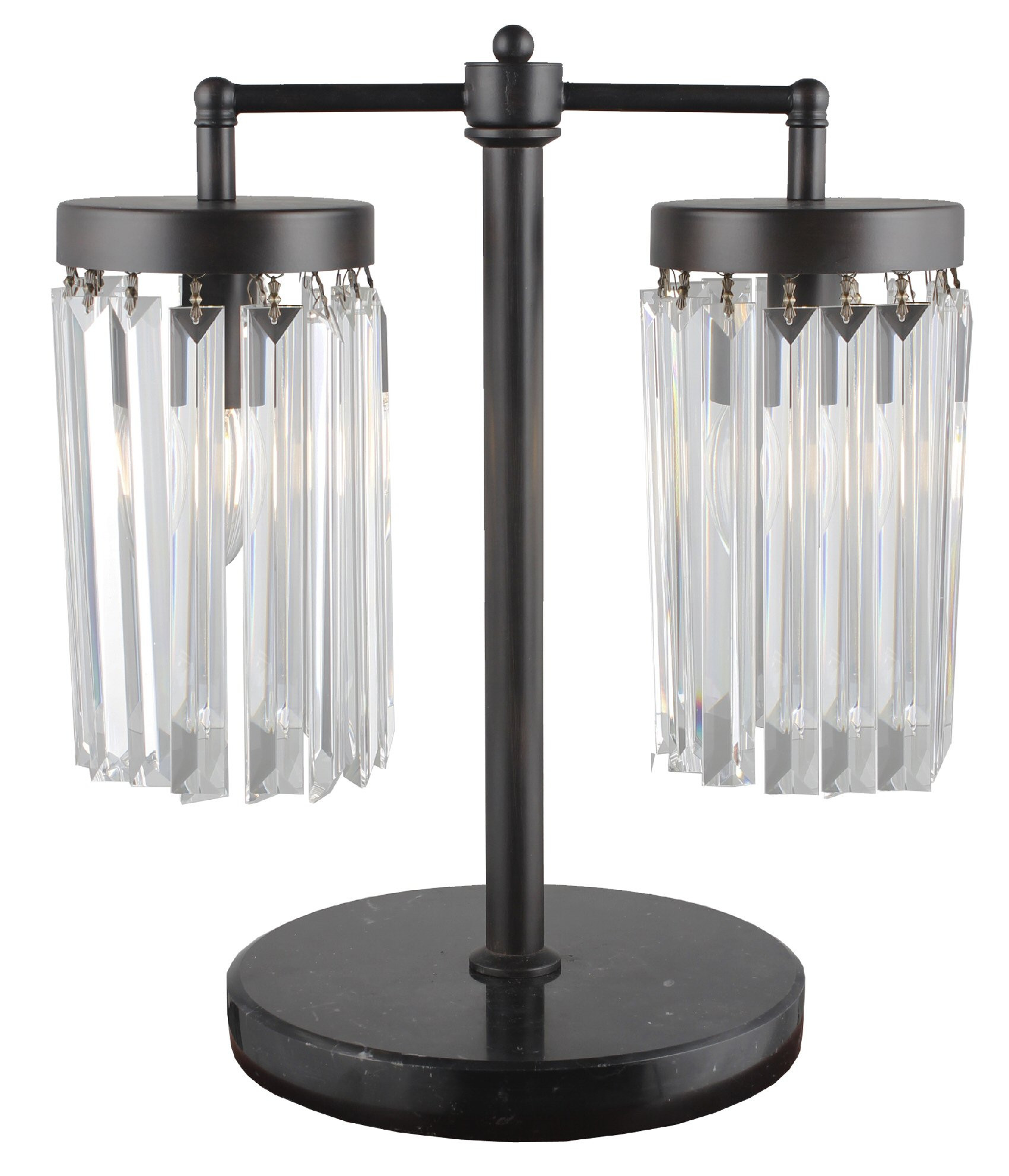 18" Black Iron Two Light Cylinder Bedside Table Lamp with Clear ...