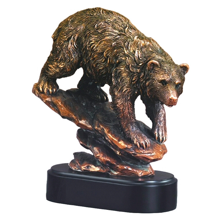 9.5" Bear Walking Down Hill Statue | Bronze Sculpture | Forest Cabin Decor